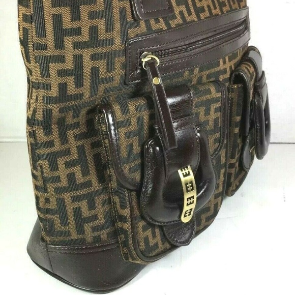 Unbranded | Bags | Tote Fabric Shoulder Bag Brown Geometric Pattern ...